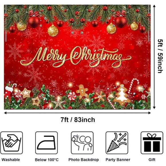 Holiday | Christmas Backdrop Merry Christmas Backdrops Red 7x5ft ...